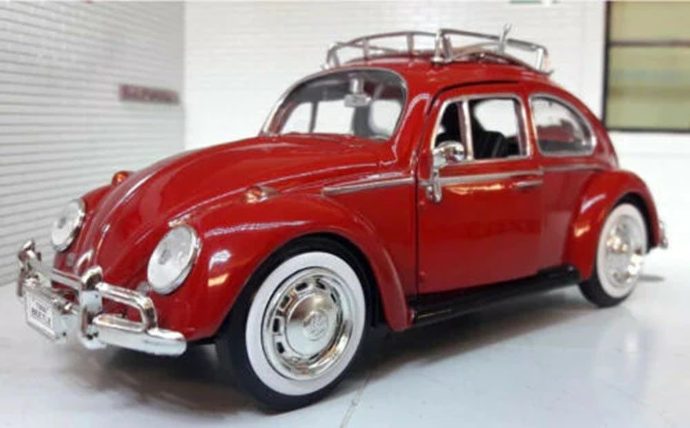 Volkswagen Beetle with Roofrack Burgandy 1/24 Scale MotorMax MOT79559 ...